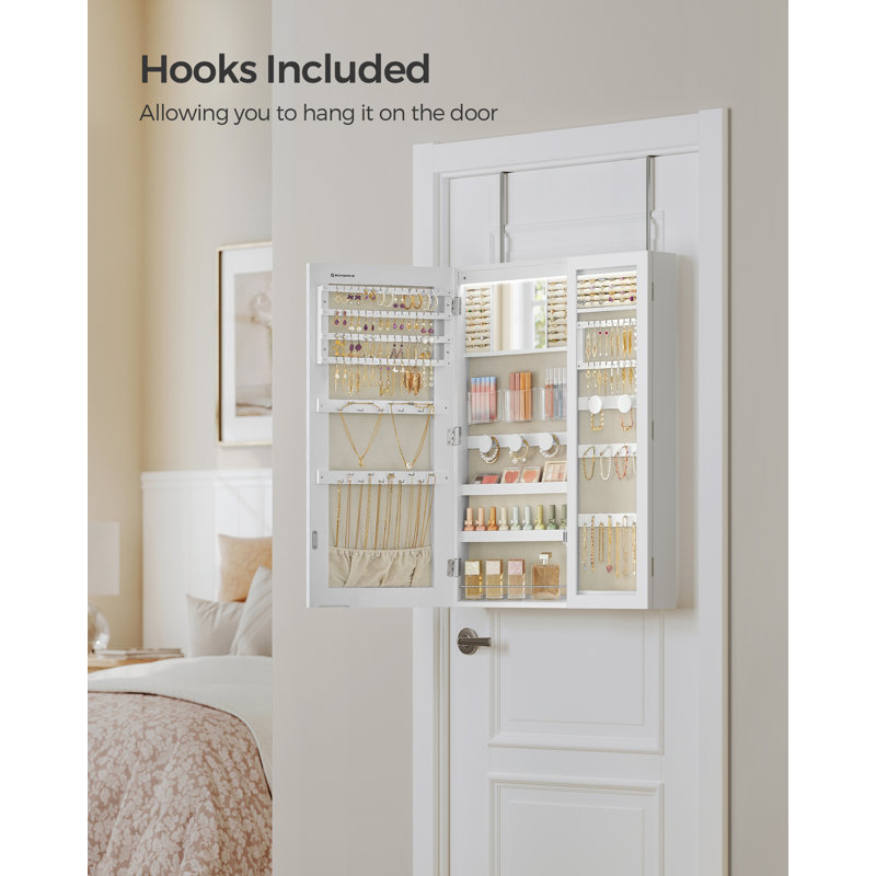 Wade Logan Armory 13.8 Wide Jewelry Armoire with Mirror LED Glass Window Wall Door Reviews Wayfair
